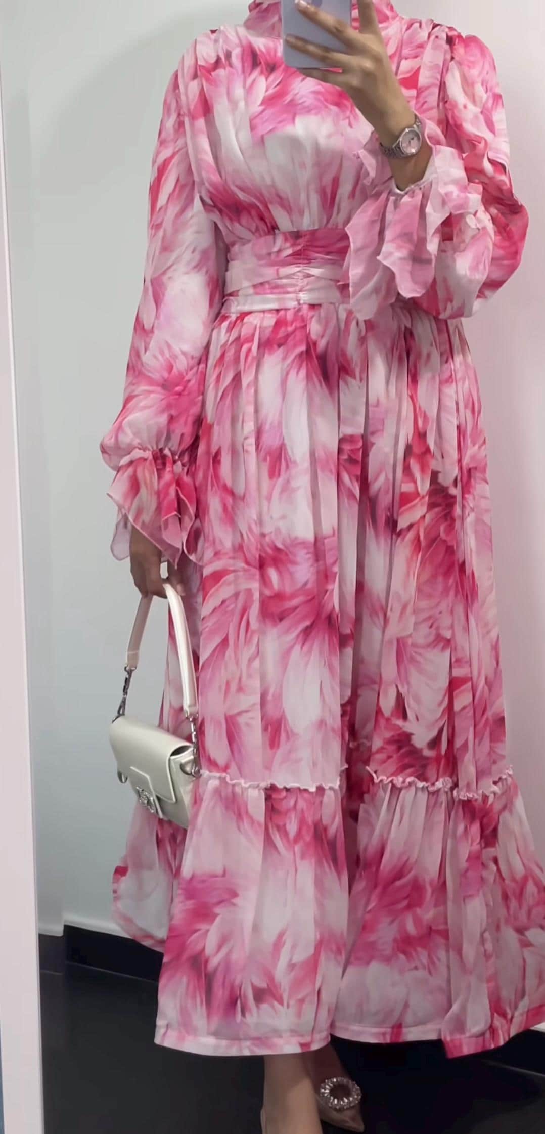 Pink Floral Maxi Dress: Modest Chiffon Long Sleeve Summer Dress - Etsy