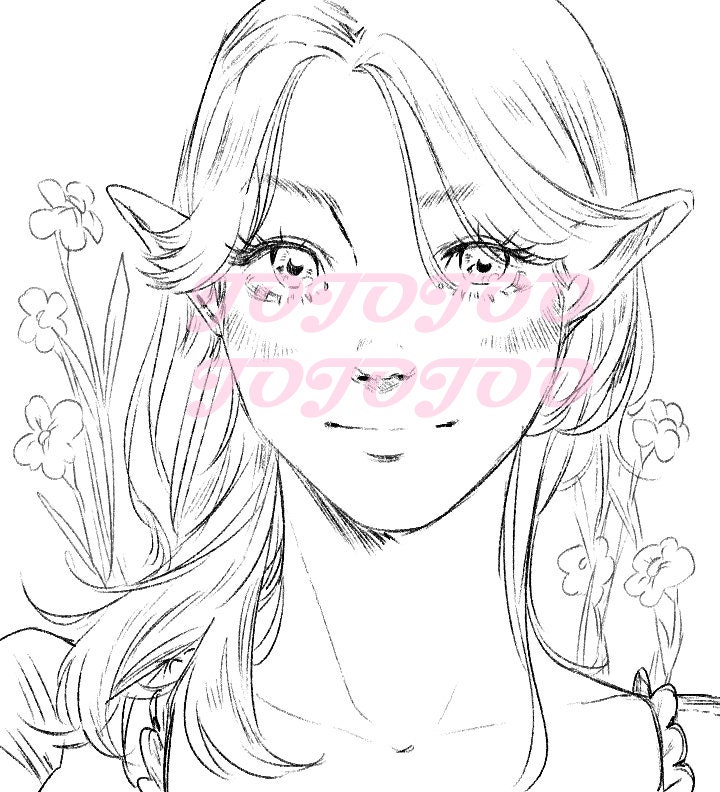 Delicate Fantasy Elf Coloring Page • Anime Style • Grayscale • - Etsy