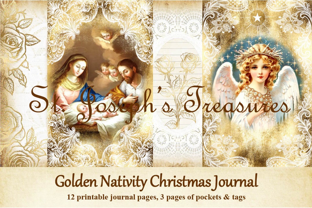 Golden Nativity Christmas Prayer Journal, Junk Journal, Catholic ...