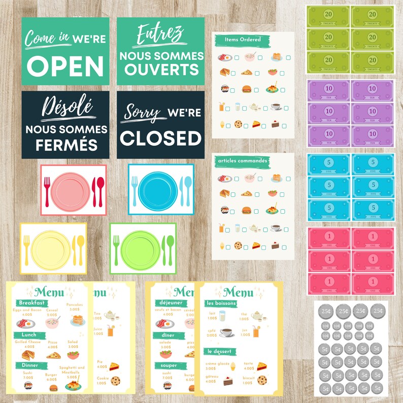 Pretend/dramatic Play Restaurant Set for Kids - Bilingual (english ...