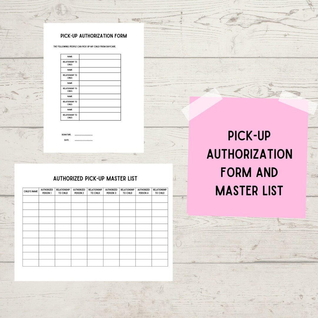 Home Daycare Pick-up Authorization Forms - Etsy