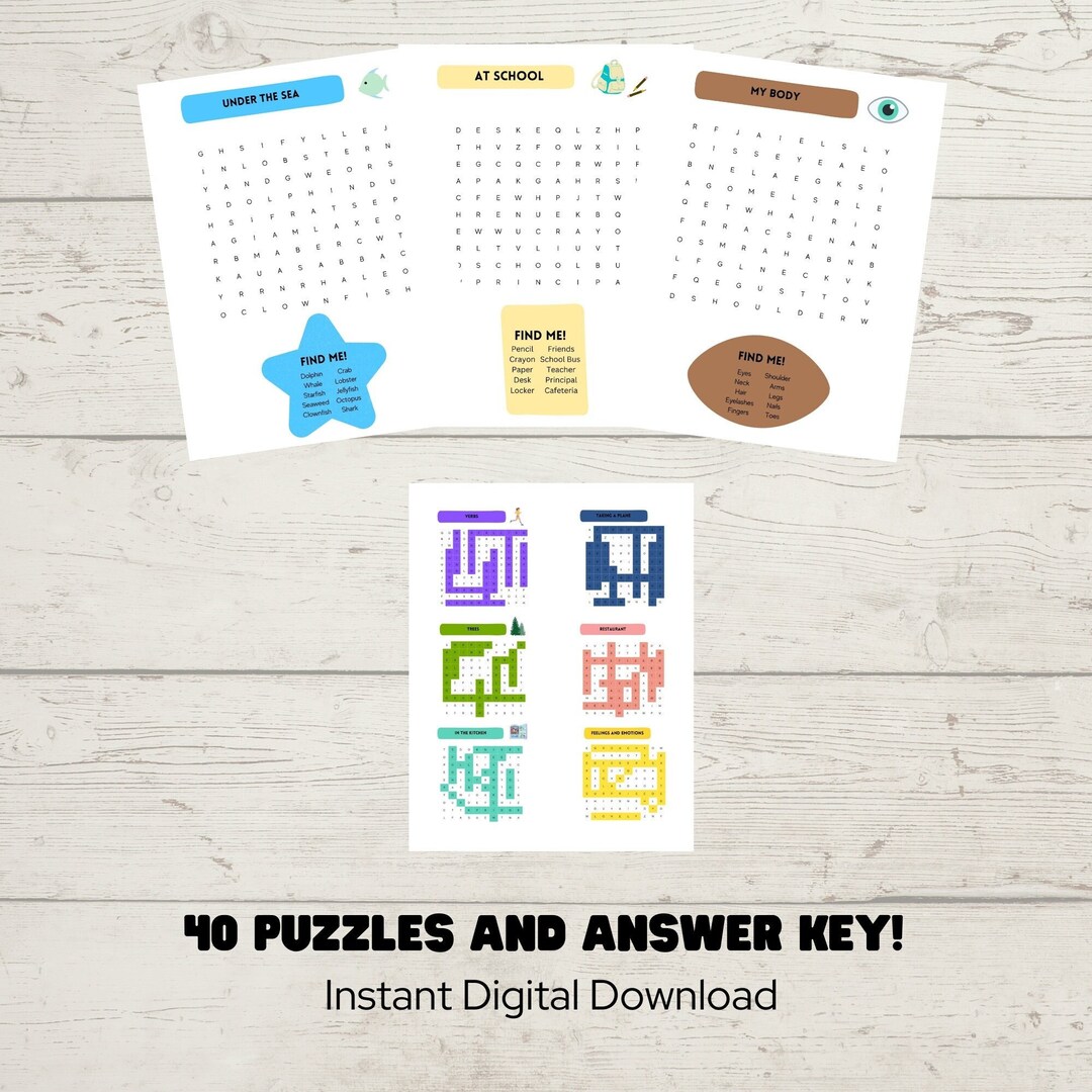 Find Me! Word Searches for Kids 6-8 (40 Puzzles and Answer Key) - Etsy