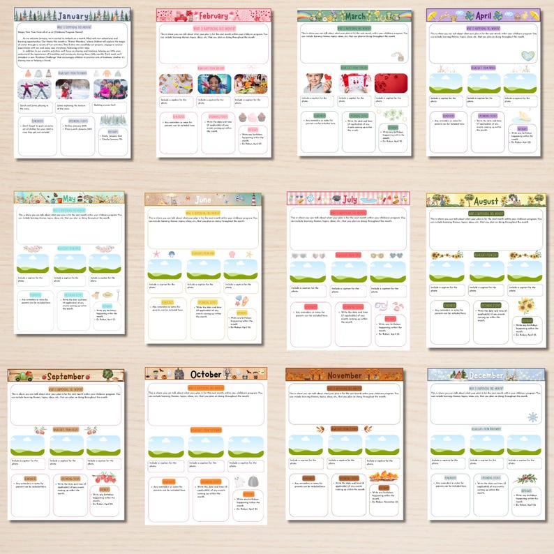 12-month Themed Newsletter Template for Childcare Providers - Etsy