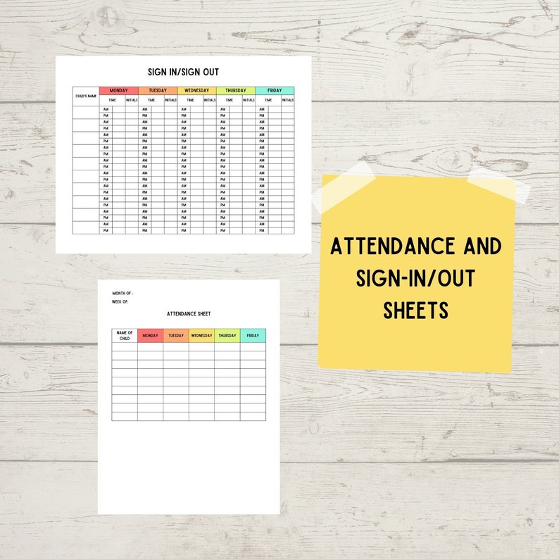 Home Daycare Attendance Sheet and Sign-in/out Form Templates - Etsy