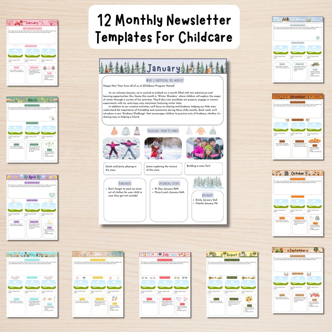 12-month Themed Newsletter Template for Childcare Providers - Etsy