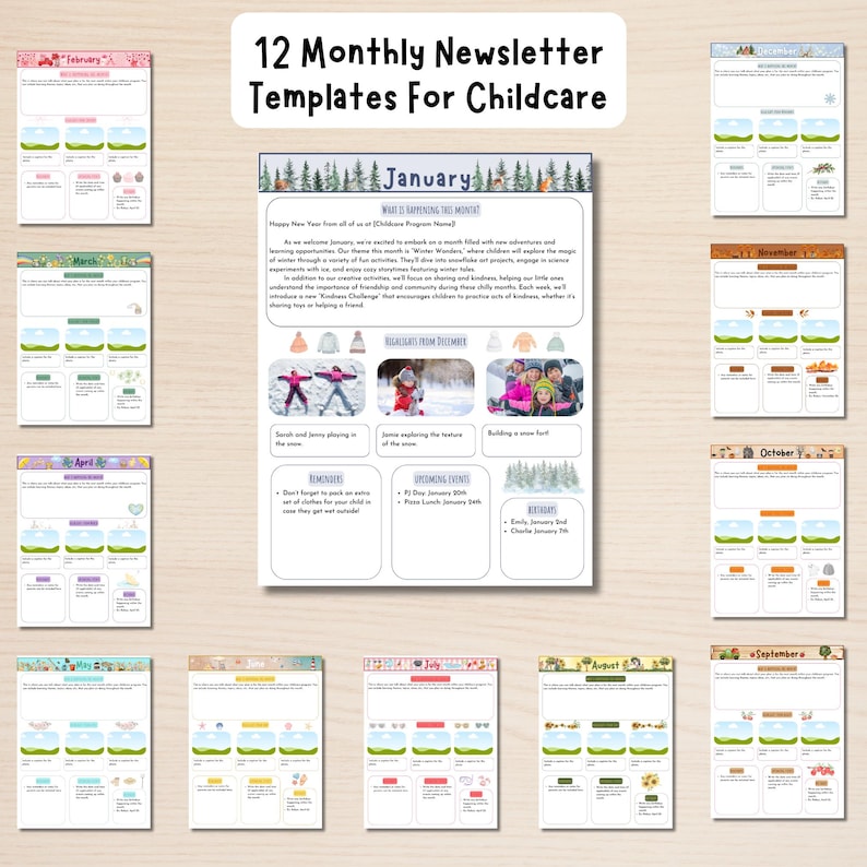 12-month Themed Newsletter Template for Childcare Providers - Etsy