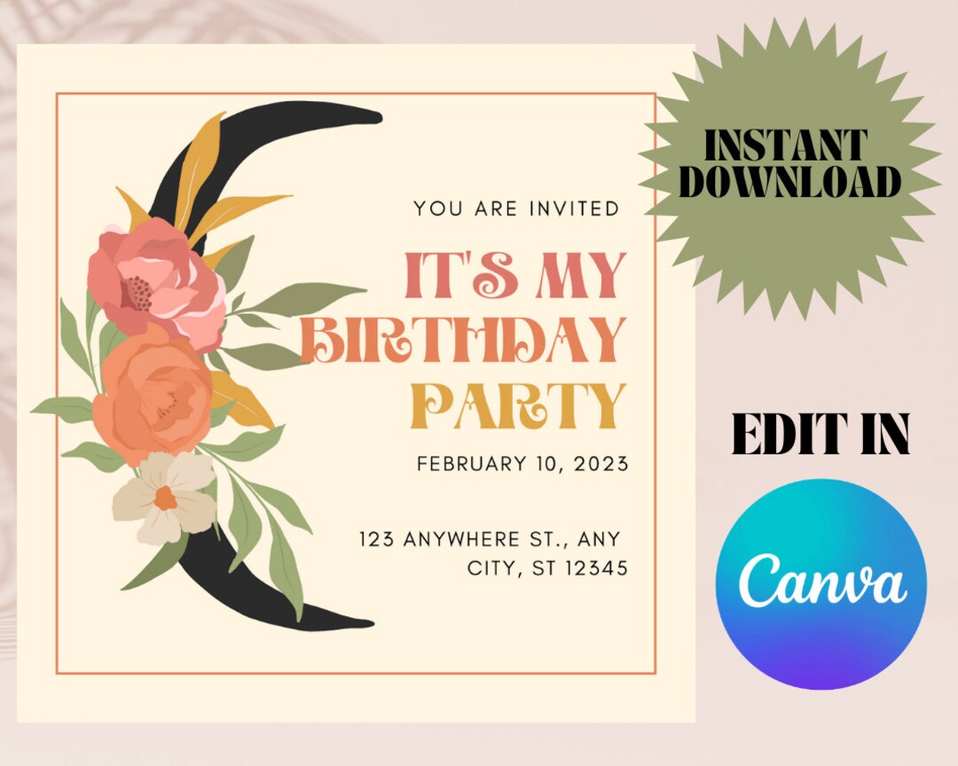 Virtual Birthday Party Invitation | Boho Birthday Party Invitation ...