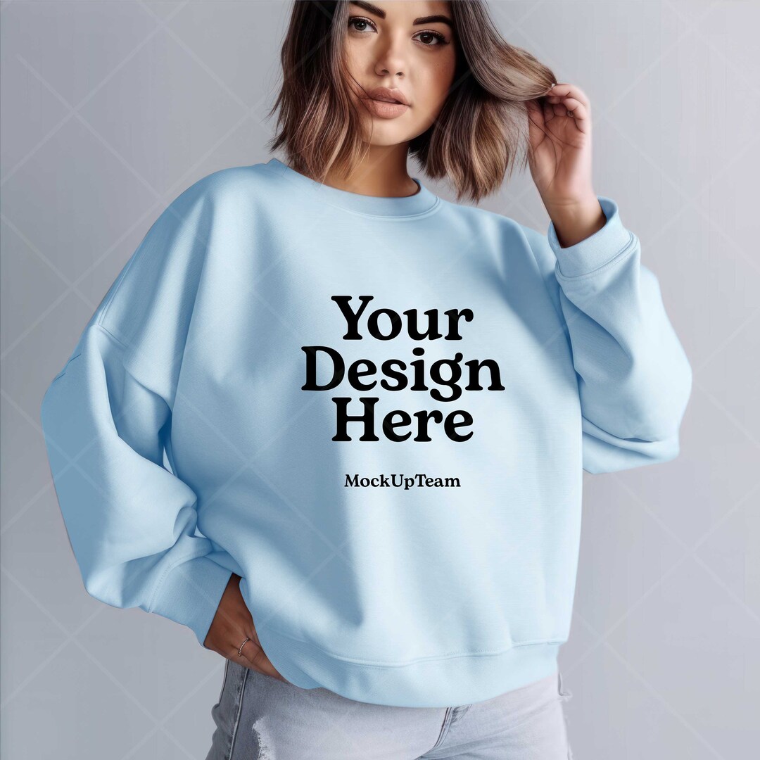 Light Blue Sweatshirt Mockup, Model Mockup, Simple Crewneck Mock ...