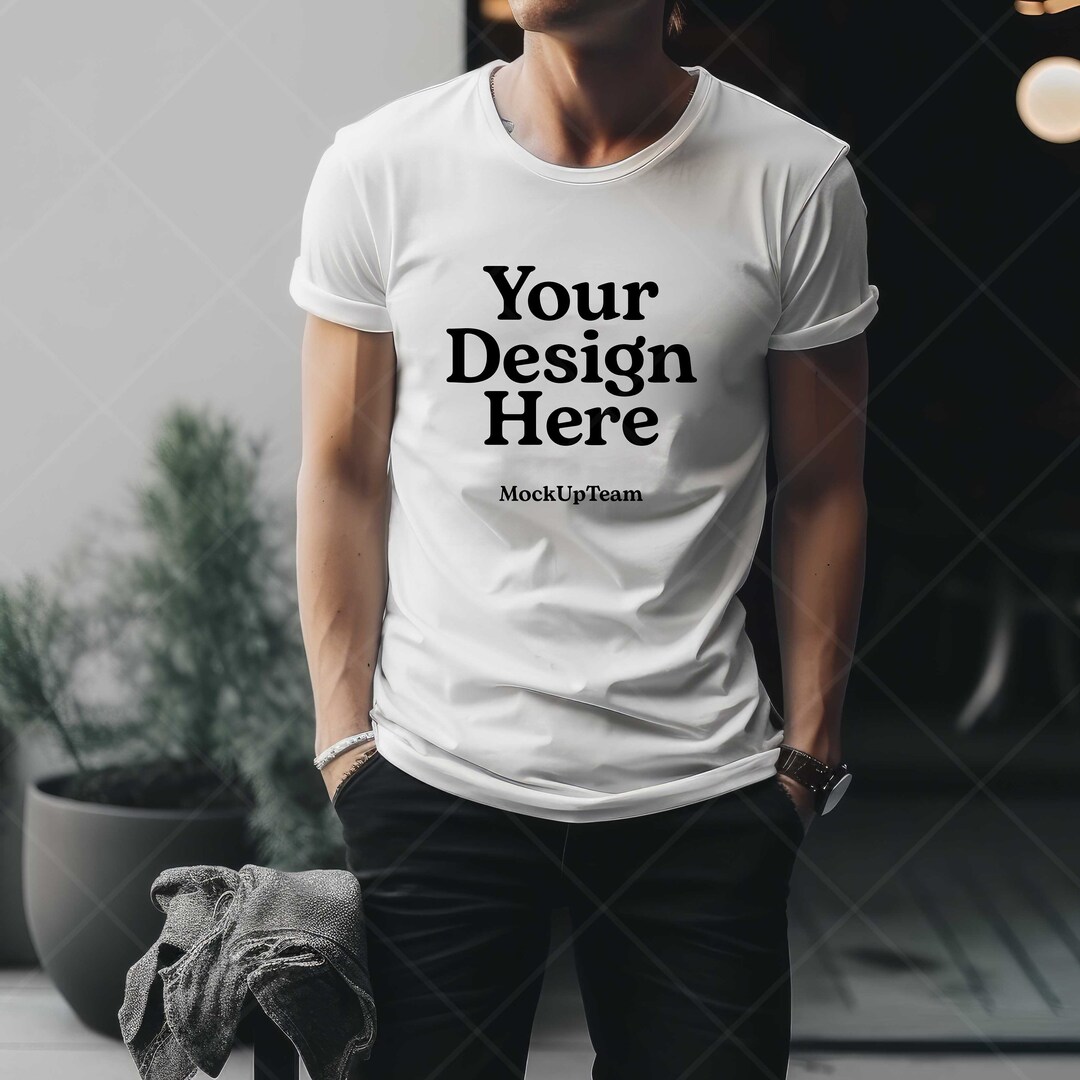 Lifestyle Mock White Shirt Mock Up, Male Mock up Man in White Tshirt ...