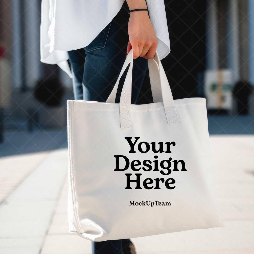 Tote Bag Mockup, Canvas Tote Bag Mock, Retro Tote Bag Mock, Model Tote ...