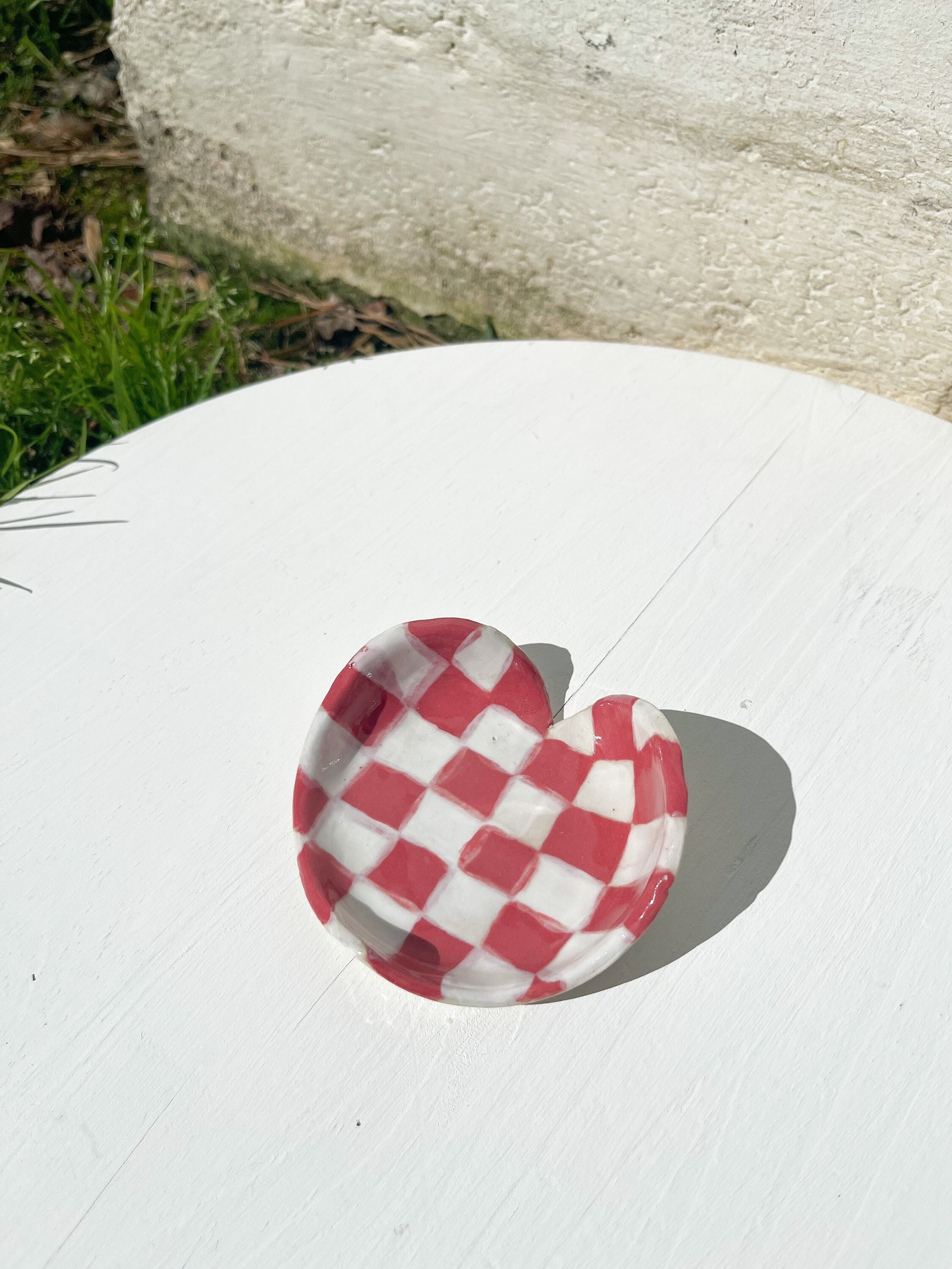 Red and White Checkered Heart Ceramic Trinket Dish - Etsy