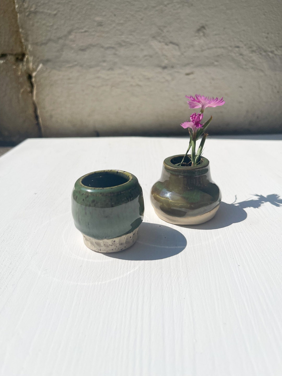 Seaweed Green Mini Vases Ceramic Vases Tiny Vases Speckled Vases ...