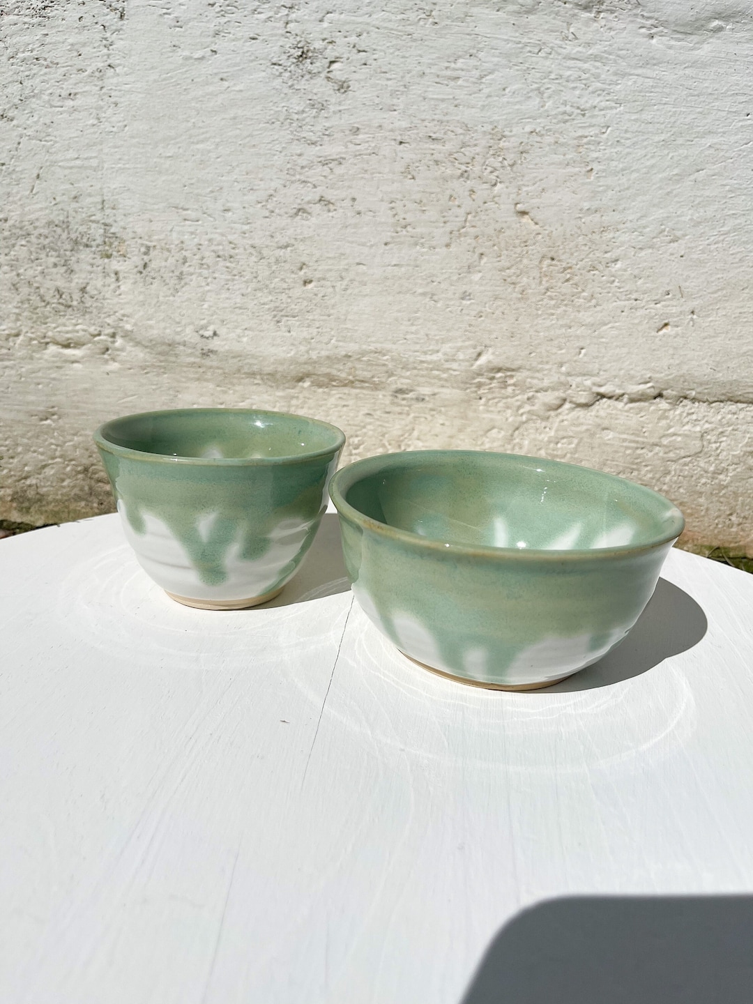 Matching Small Cup and Bowl Set | Ceramic White and Green Cup and Bowl ...
