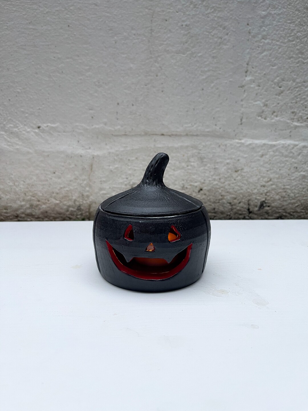 Black and Red Jack O Lantern | Small Ceramic Pumpkin | Ceramic Luminary ...