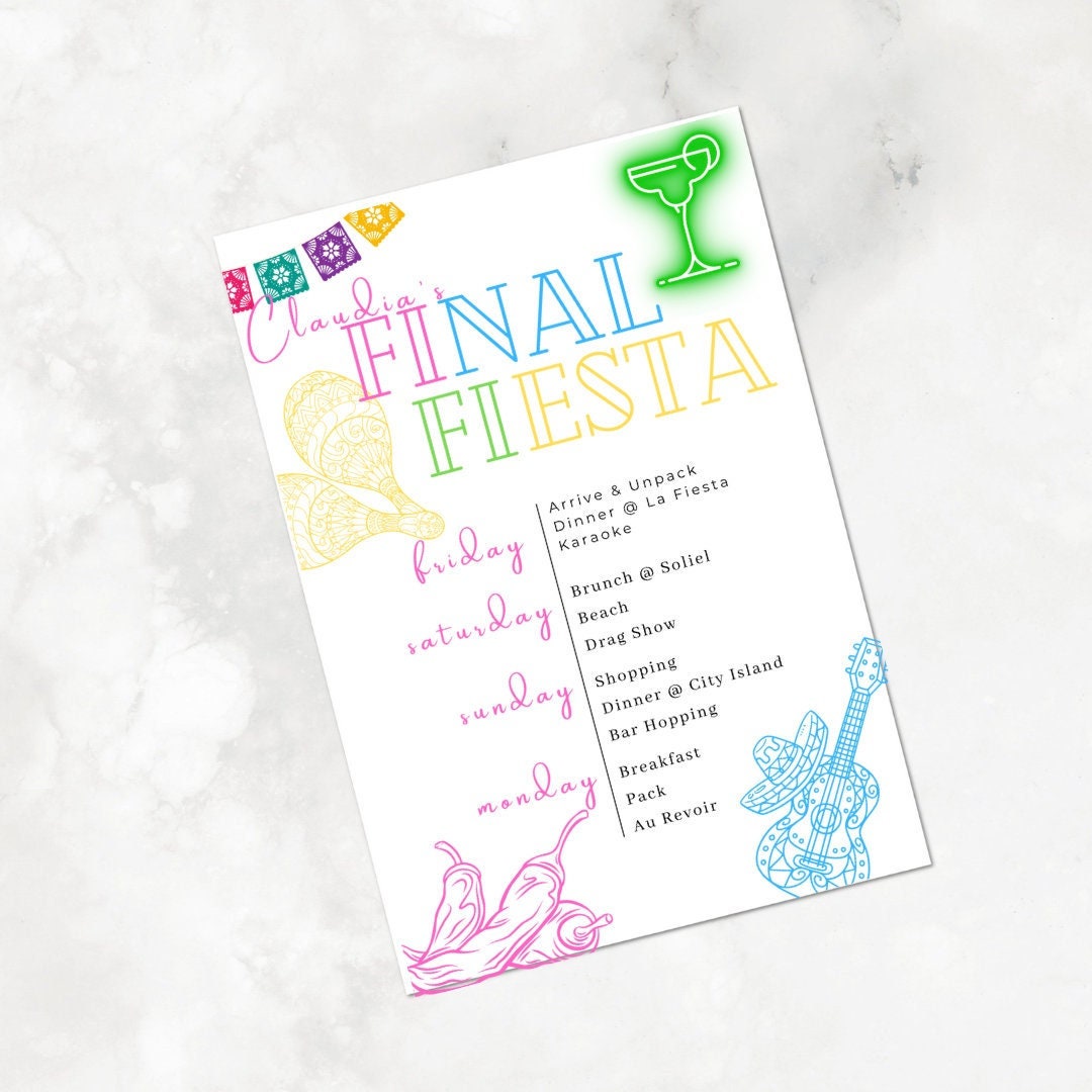 Final Fiesta Bachelorette Itinerary Bachelorette Party Weekend Hen ...