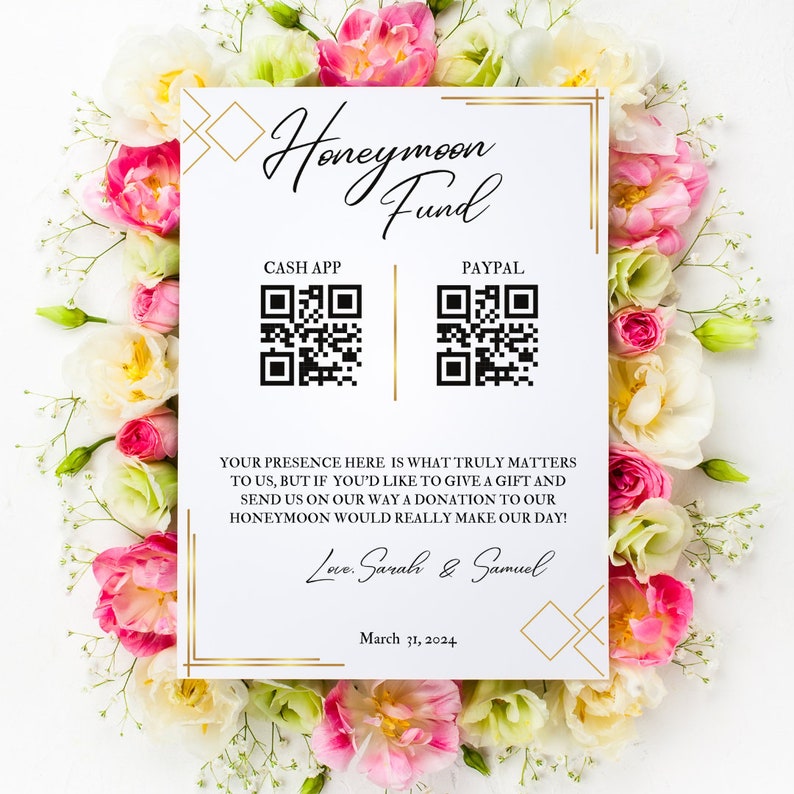 Honeymoon Fund QR Code Sign, for Wedding Honeymoon Fund Sign , Venmo QR ...