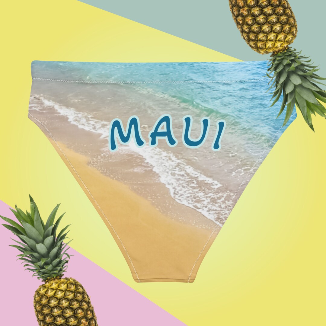 Recycled Maui Text Maui Bottom High-waisted Bikini Bottom - Etsy