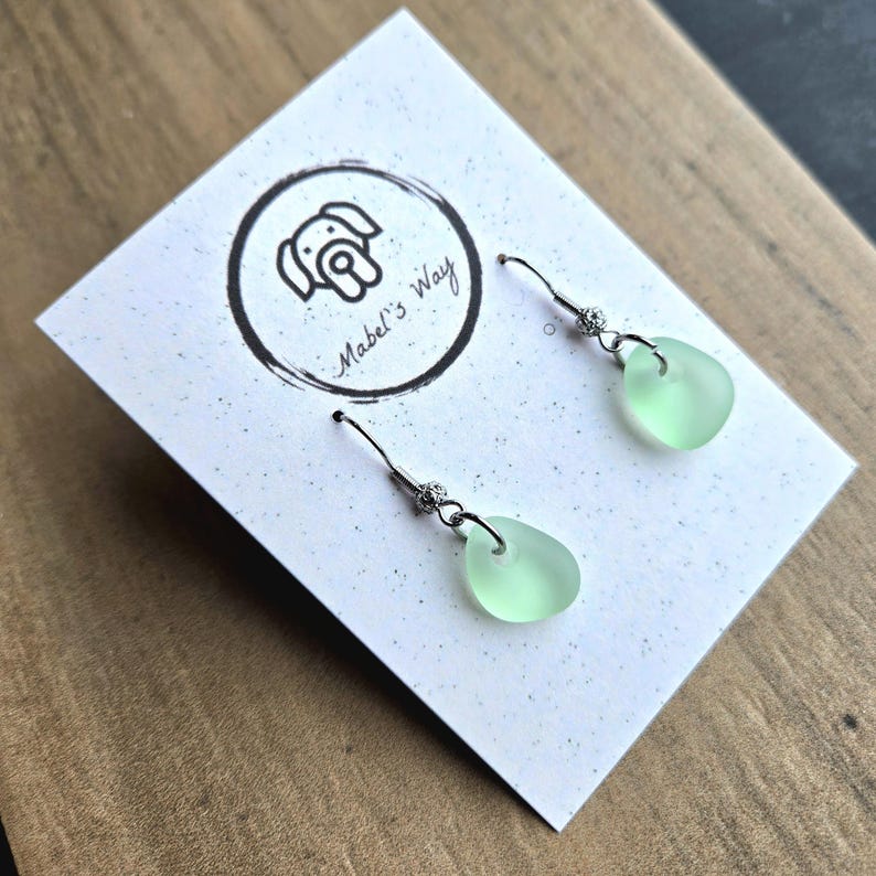 Teardrop Green Sea Glass Dangle Earrings - Etsy