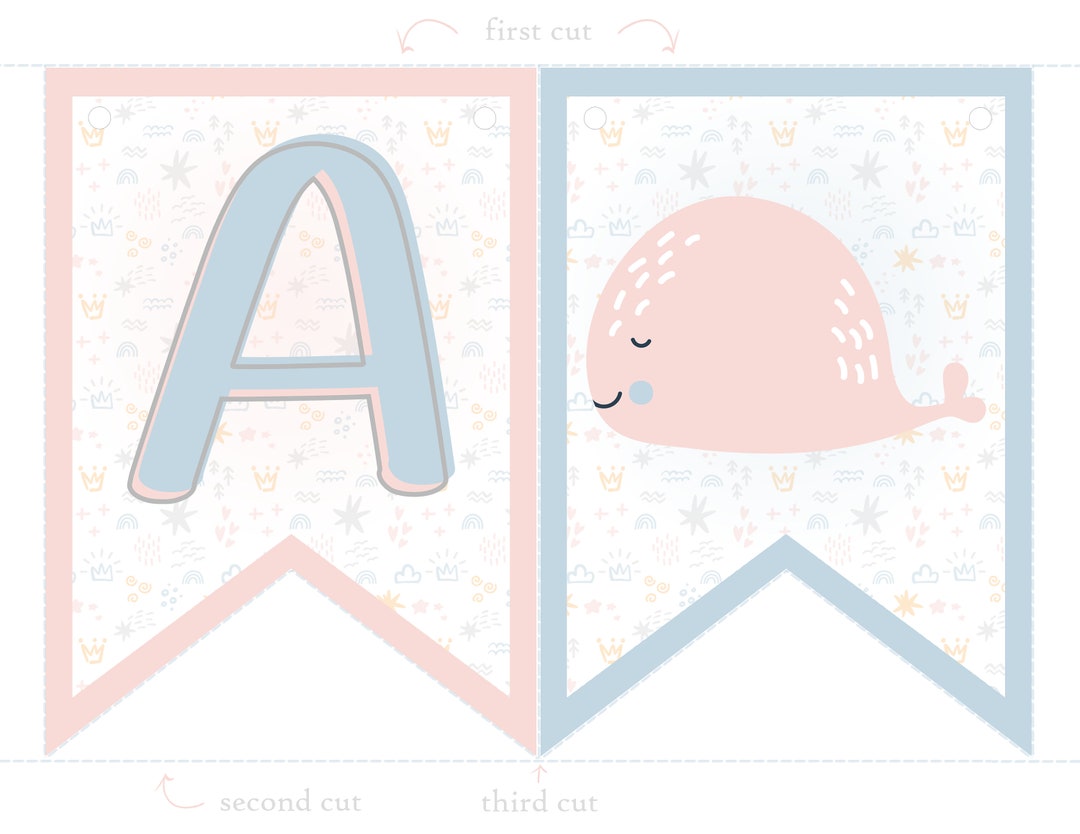 Baby Whales Baby Shower Printable Banner, Gender Reveal Printable ...
