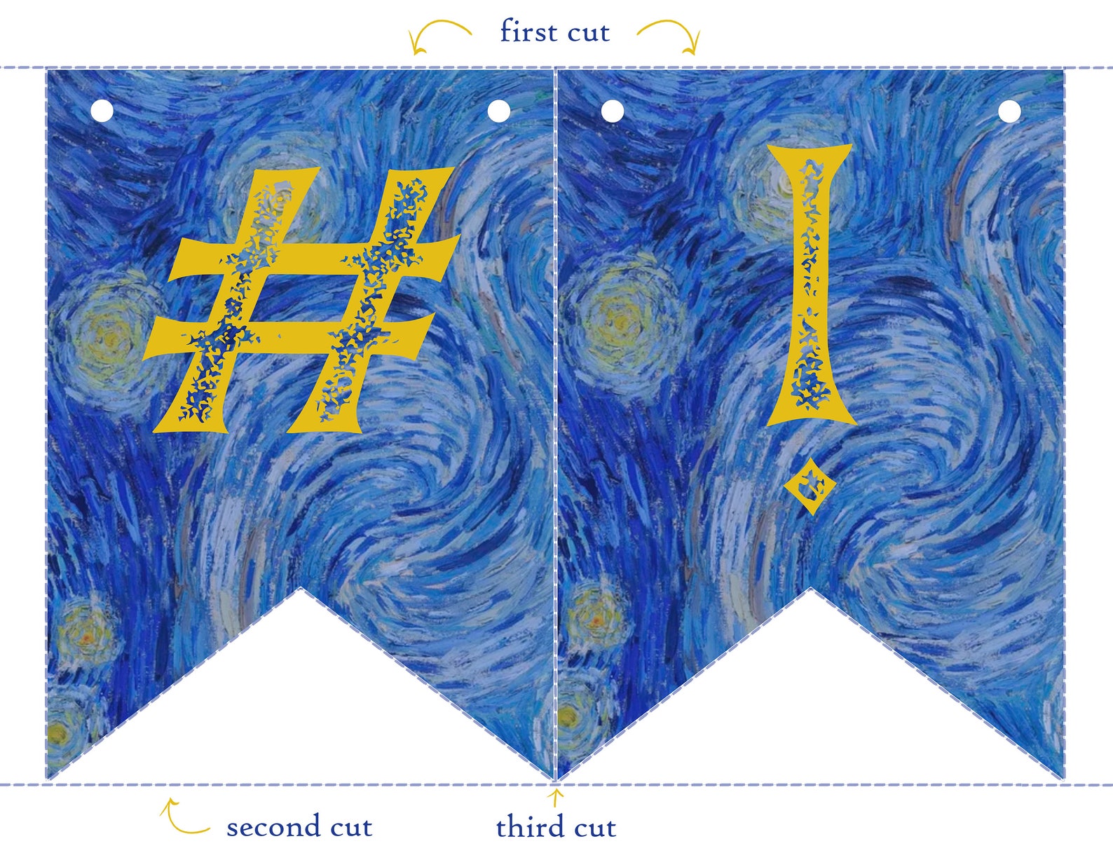 Starry Night Printable Banner, Van Gogh Starry Night DIY, Vincent Van ...