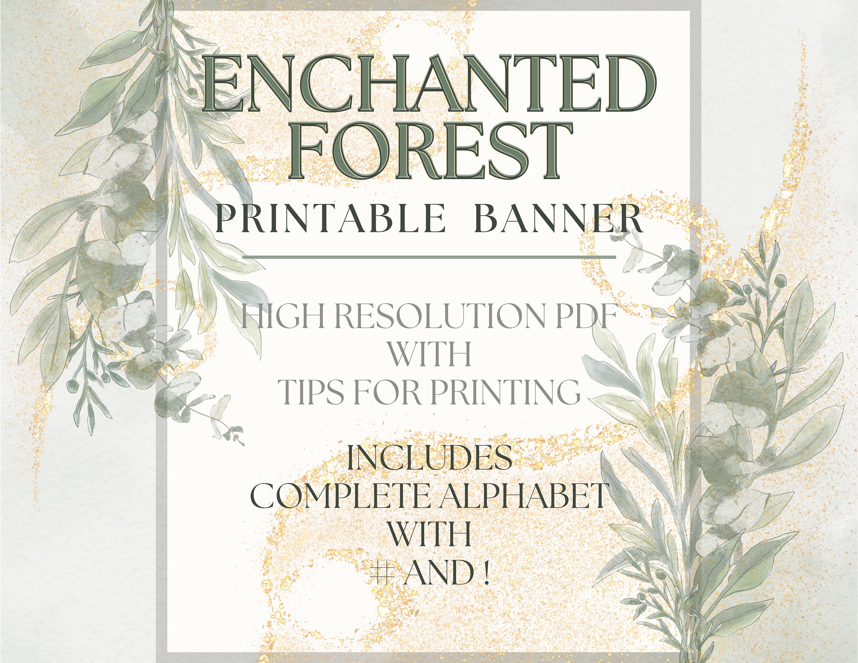 Enchanted Forest Printable Banner, Party Banner, Floral Banner, Elegant ...