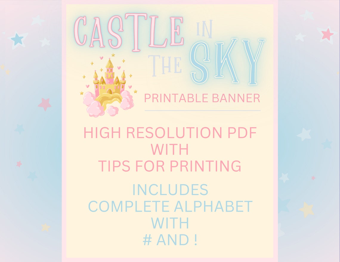 Castle in the Sky Printable Banner, DIY Princess Banner, Printable ...