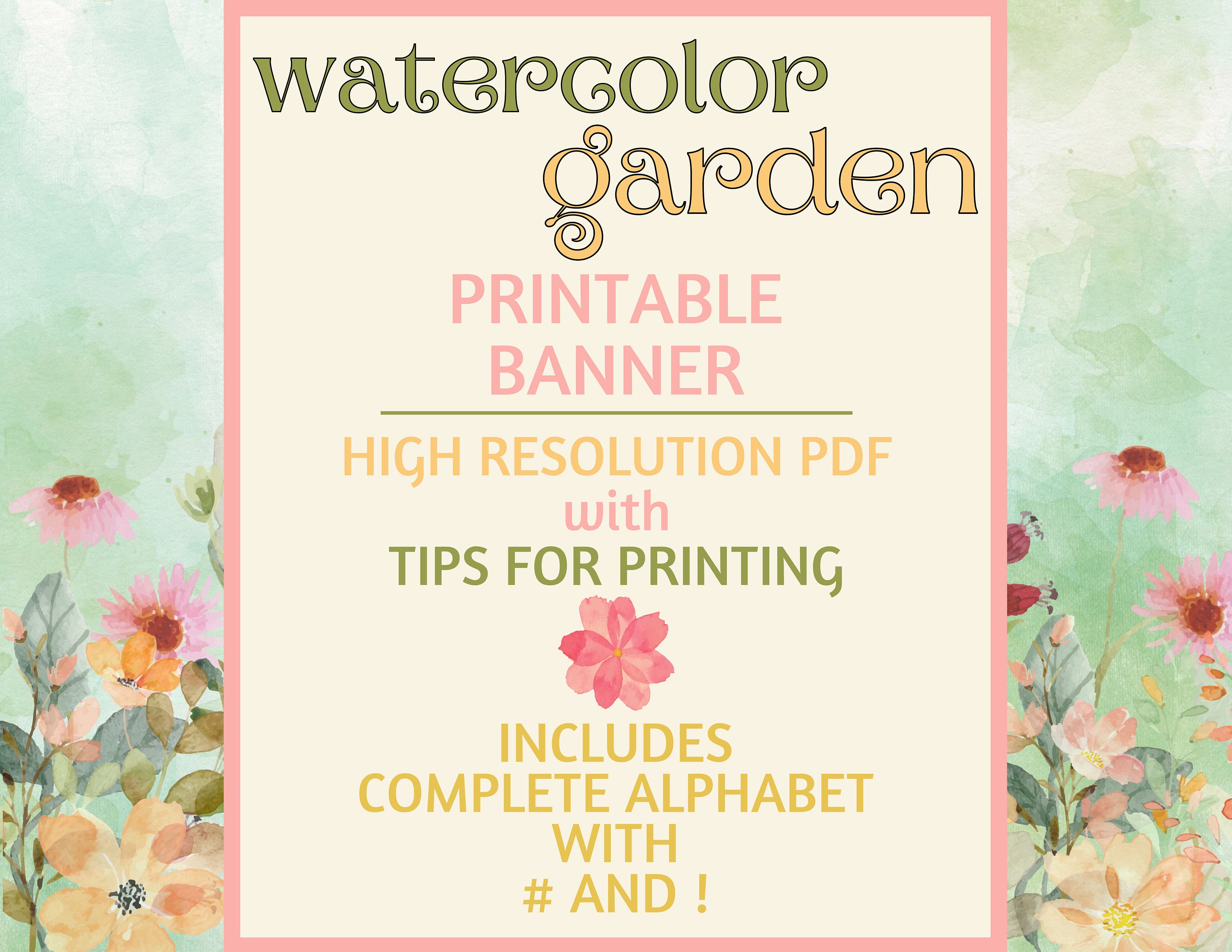 Watercolor Garden Printable Banner, Birthday Banner, Floral Banner ...