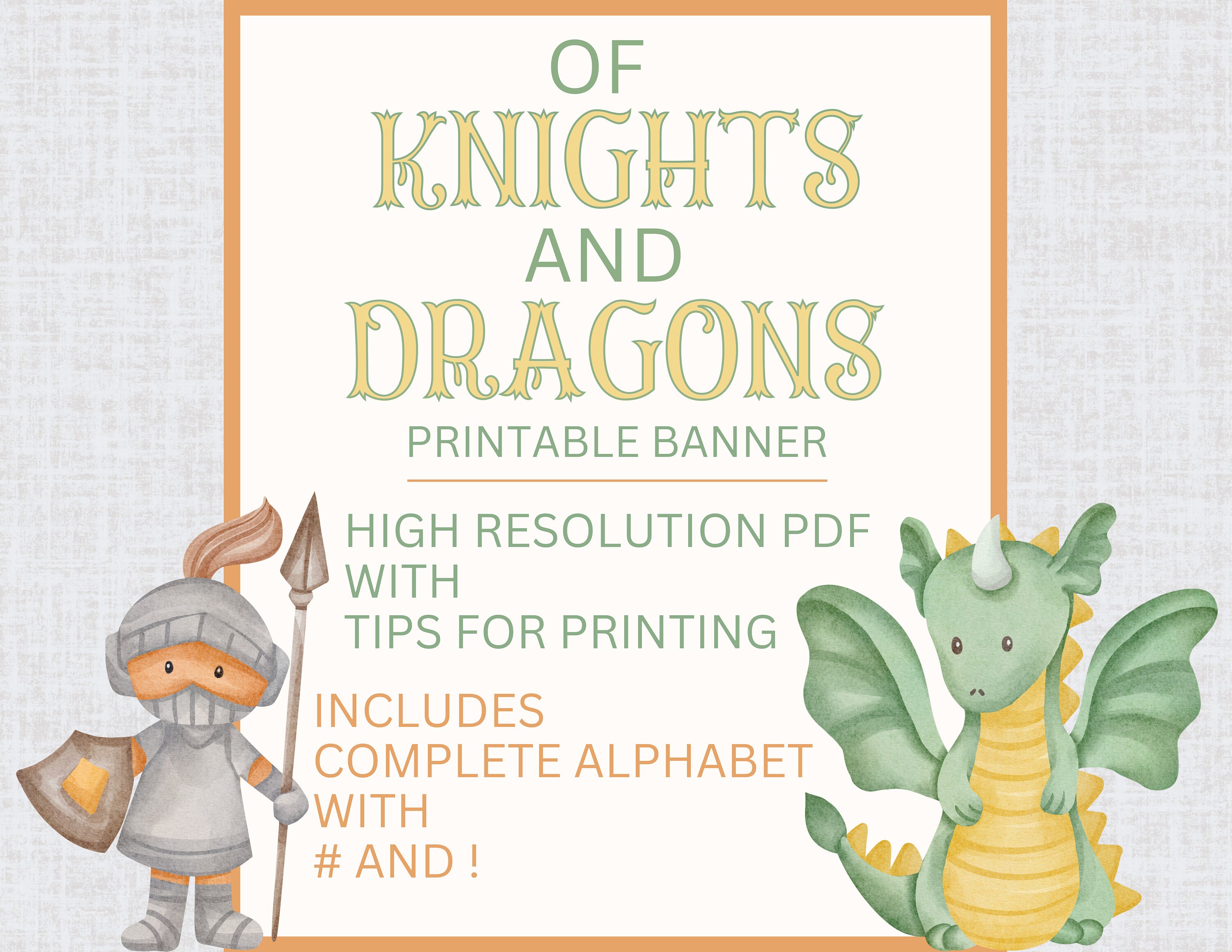 Of Knights and Dragons Printable Banner, Little Knight Banner, Dragon ...