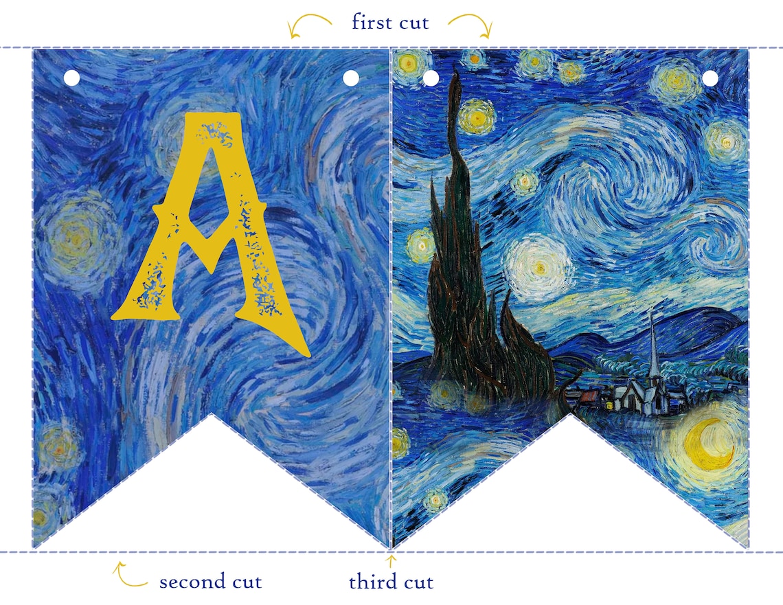 Starry Night Printable Banner, Van Gogh Starry Night DIY, Vincent Van ...