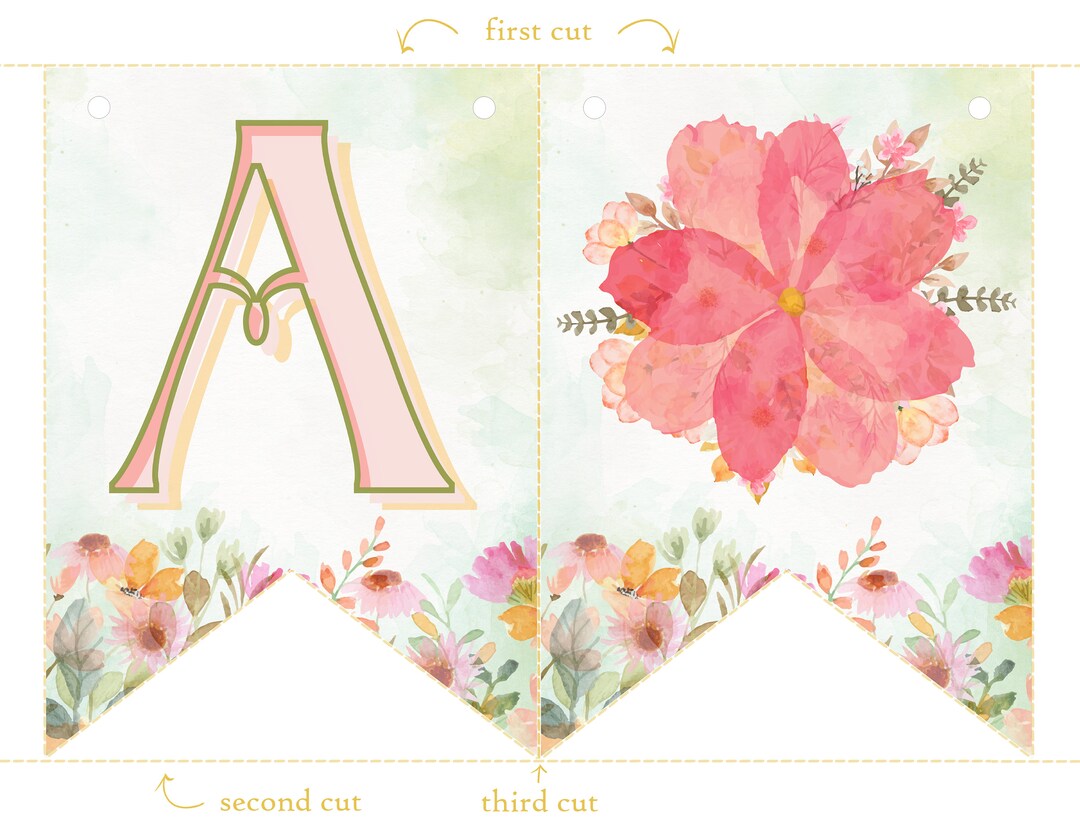 Watercolor Garden Printable Banner, Birthday Banner, Floral Banner ...