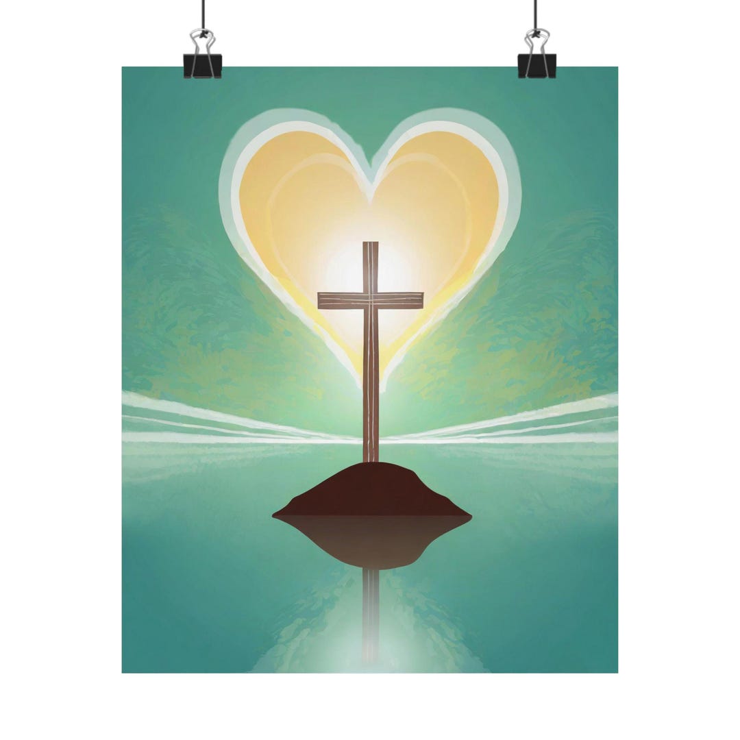 Christian Cross Art Print: Love Heart, Matte Vertical Poster - Etsy