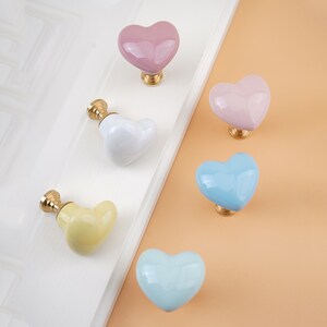 Heart Ceramic Knobs Kids Children Drawer Knobs With Brass Base / Knobs for Ikea Drawers ...