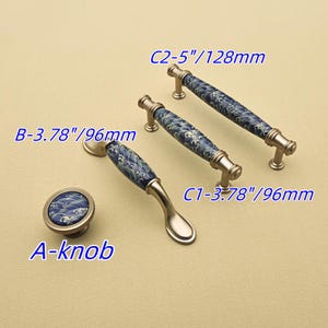 3.78"5"ceramic Kitchen Cabinet Handle Knobs Cabinet Pulls Blue Wave ...