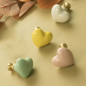 Heart Ceramic Knobs Kids Children Drawer Knobs With Brass Base / Knobs for Ikea Drawers ...