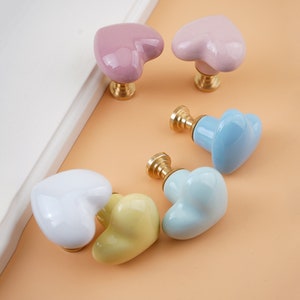 Heart Ceramic Knobs Kids Children Drawer Knobs With Brass Base / Knobs ...