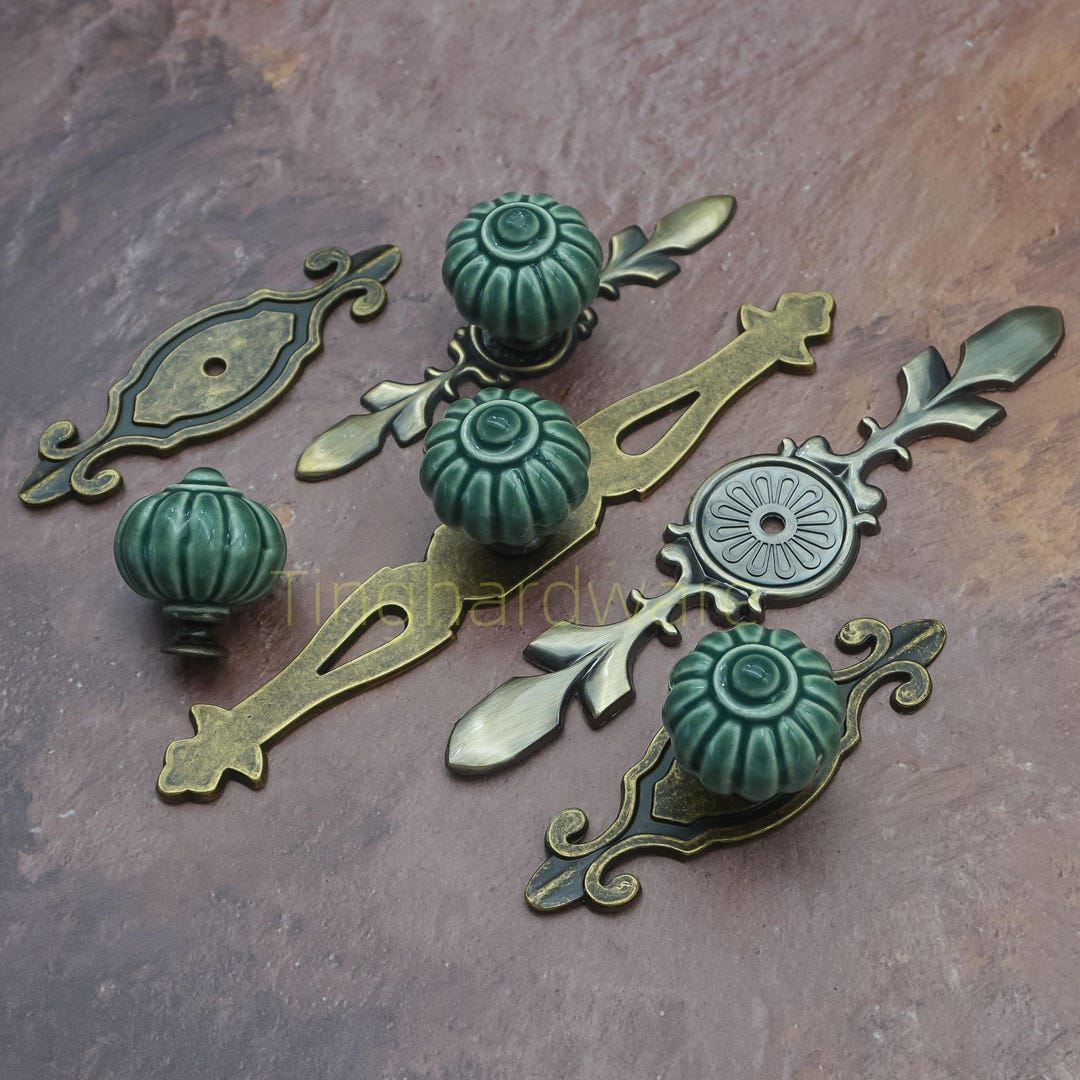 Light Green Ceramic Cabinet Knob With Plate: Unique Home Door Pulls ...