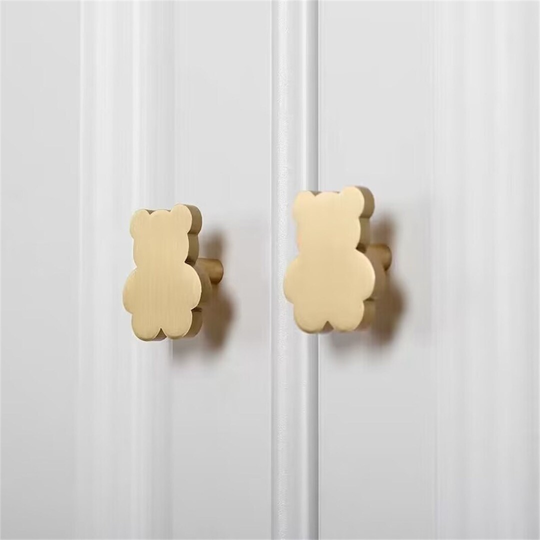 Solid Brass Bear Knobs Unique Drawer Knobs Handles Gold Animal Cabinet ...
