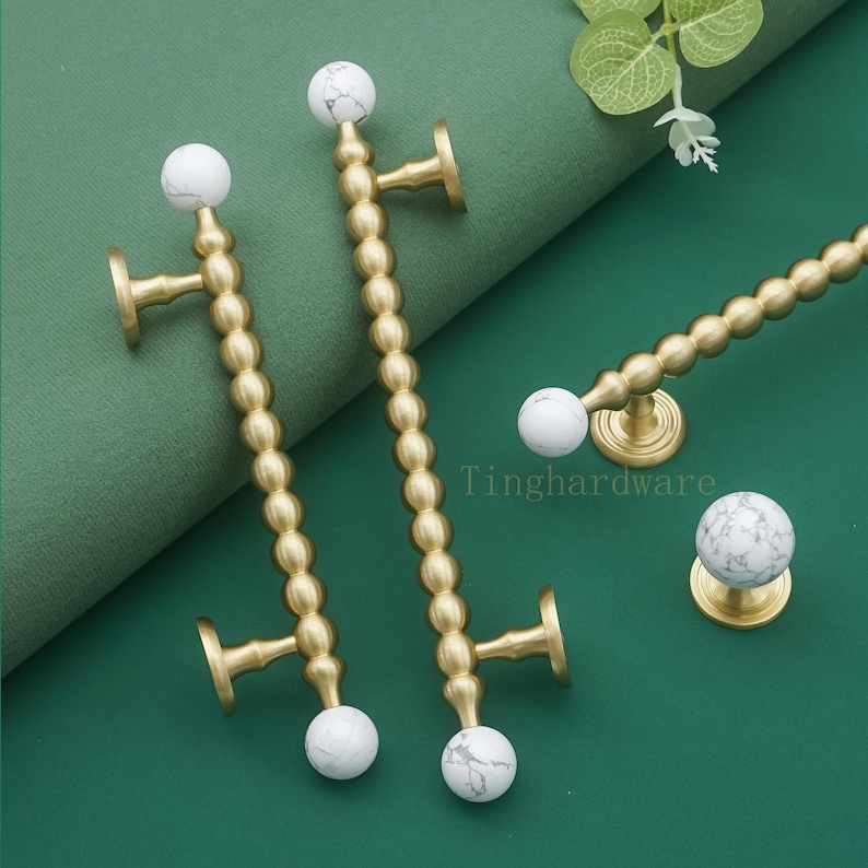 Crystal Stone Drawer Pull: Pearl Brass Cabinet Handle, Pink Stone ...