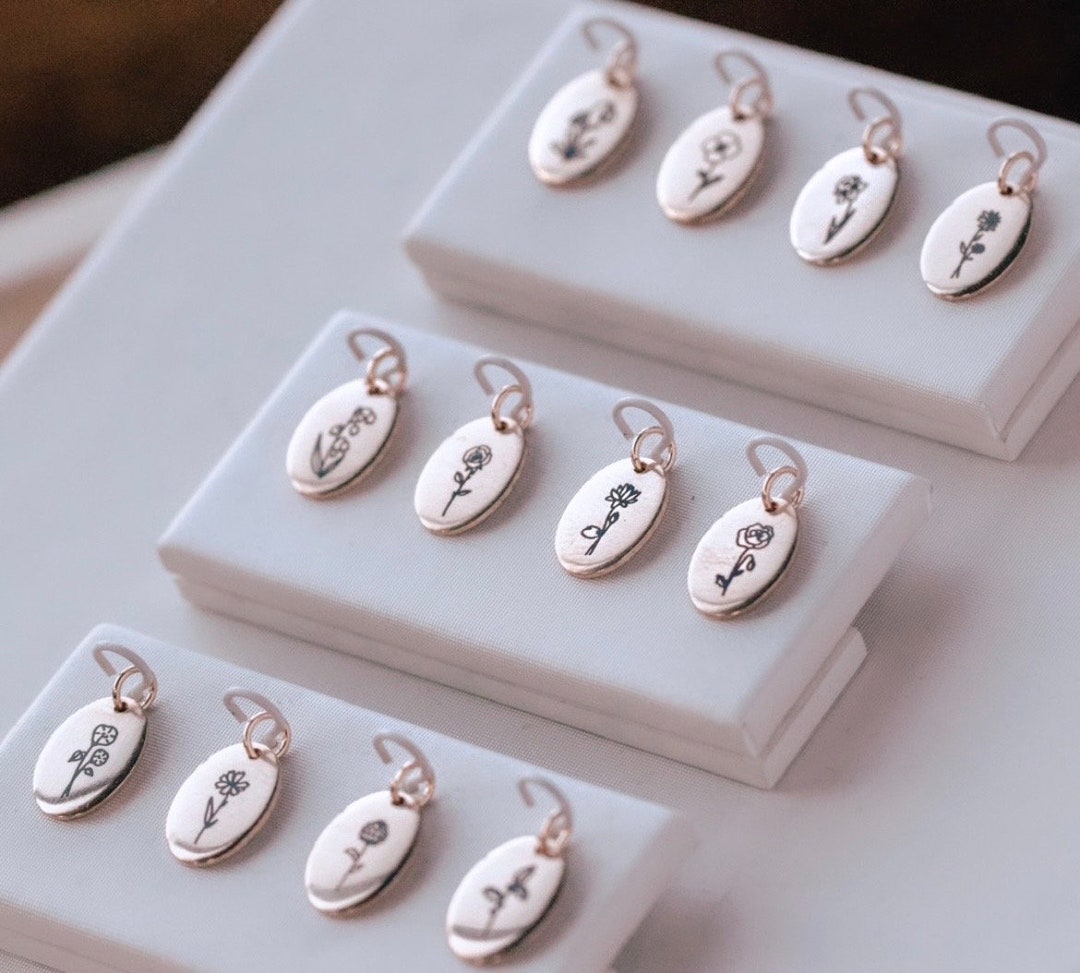 Engraved Oval Birth Flower Charm | 14kt Gold Filled Engraved Oval Charm ...