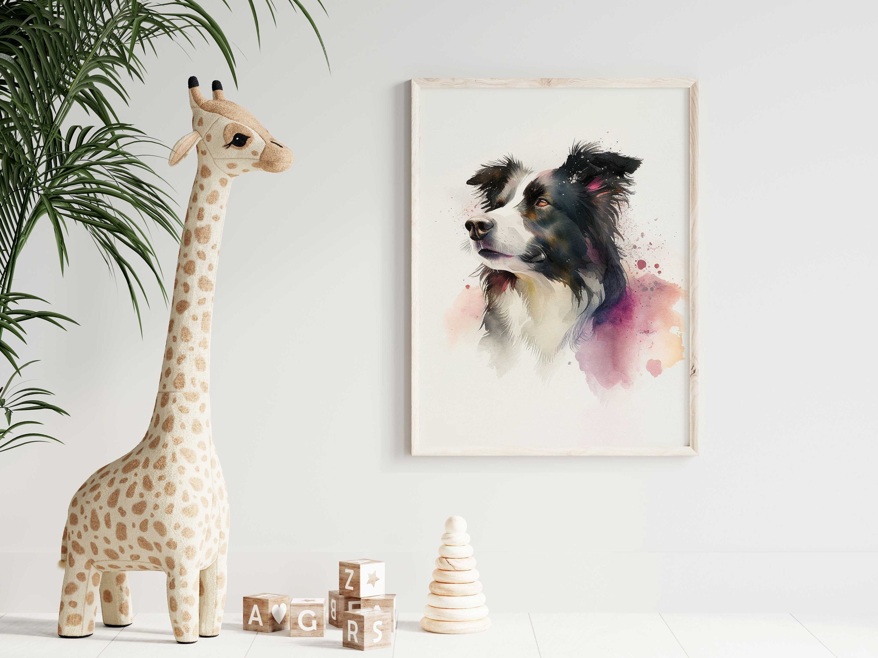 Border Collie Watercolor Printable Painting, Nursery Wall Art Decor ...