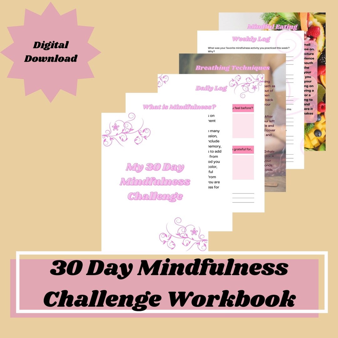 30 Day Mindfulness Challenge Workbook | Pink Mindfulness Gift | Self ...