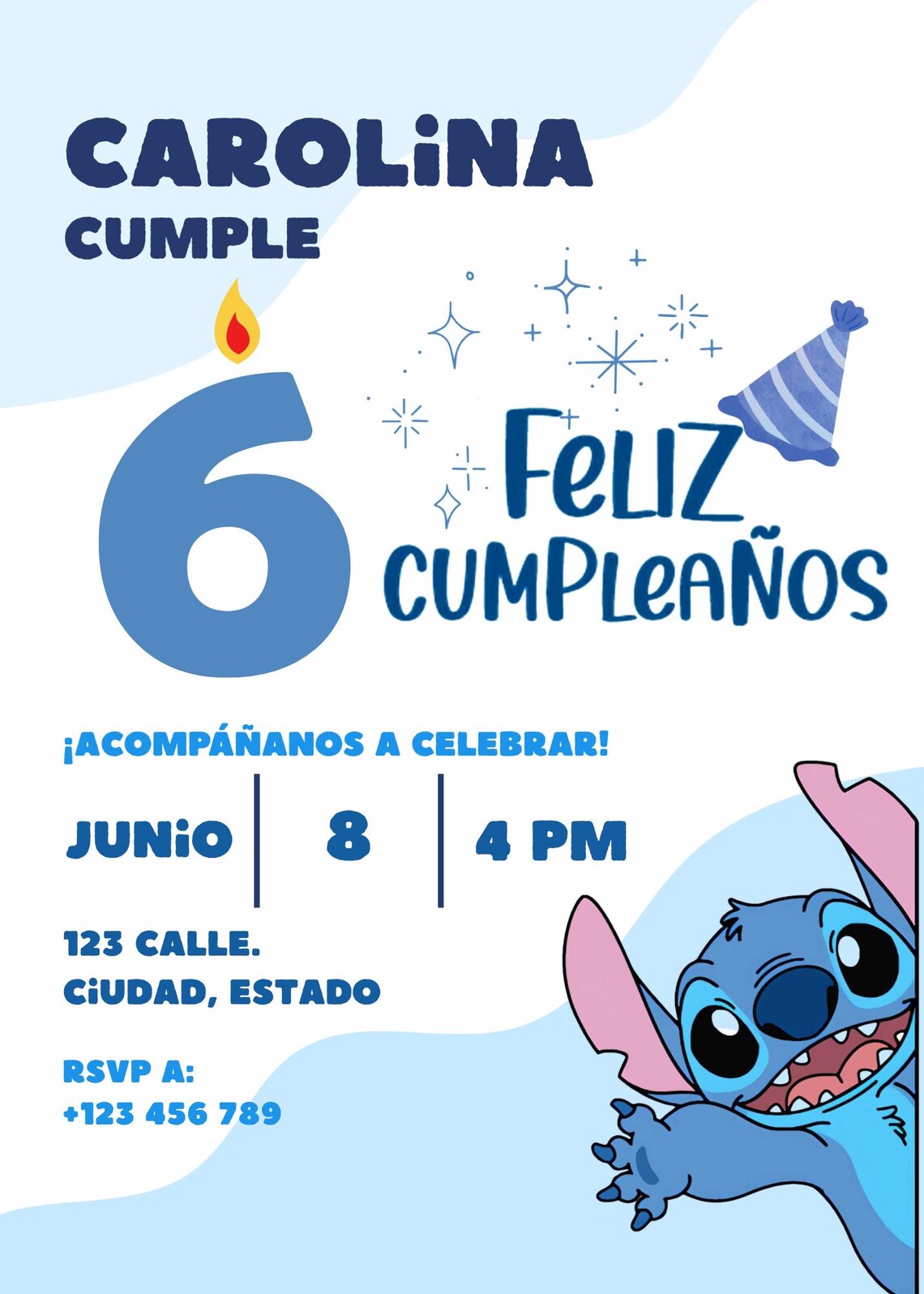 Editable Stitch Birthday Invitation: Spanish & English Canva Template ...