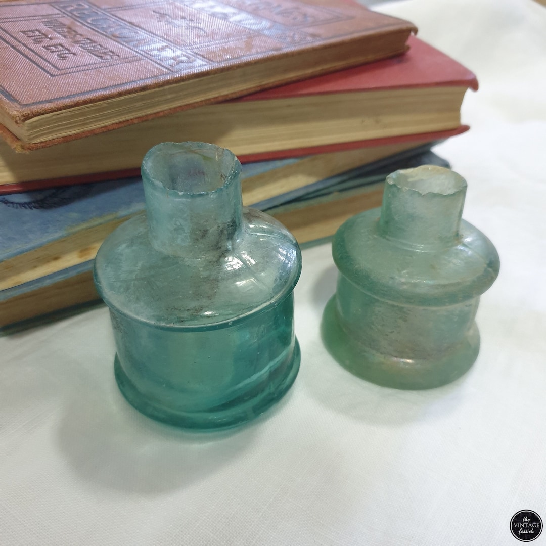 Vintage Glass Ink Bottles Set of 2 set B - Etsy