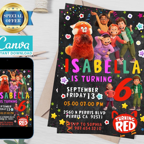 Turning Red Party Invitations - Etsy