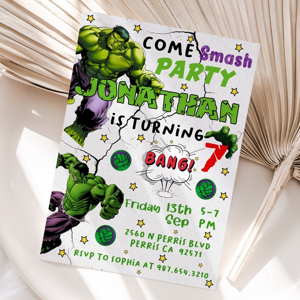 Kids Hulk Party Invitation - Etsy