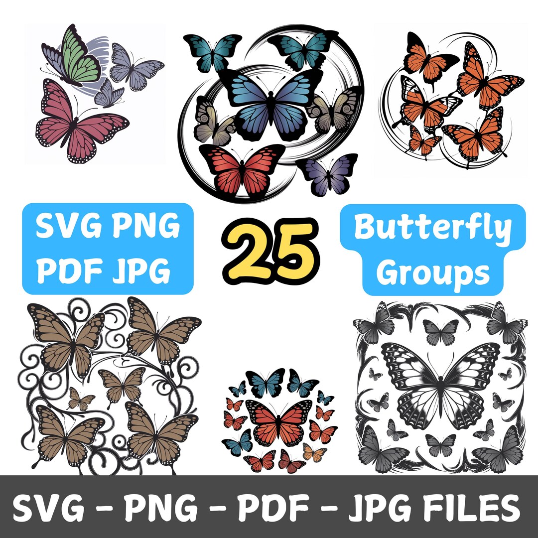 25 Butterfly Group SVG, Butterflies PNG, Jpg, Pdf, Nature, Outdoors ...