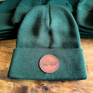 Leather Patch Beanies | Custom Engraved Logo Beanie, Real Leather Patches, Branded Beanies ...