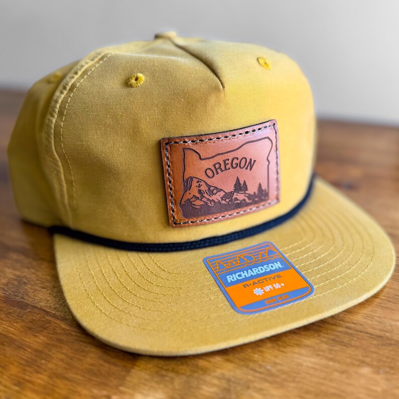 Oregon Leather Patch Rope Hat | State of Oregon Grandpa Hat, Real ...