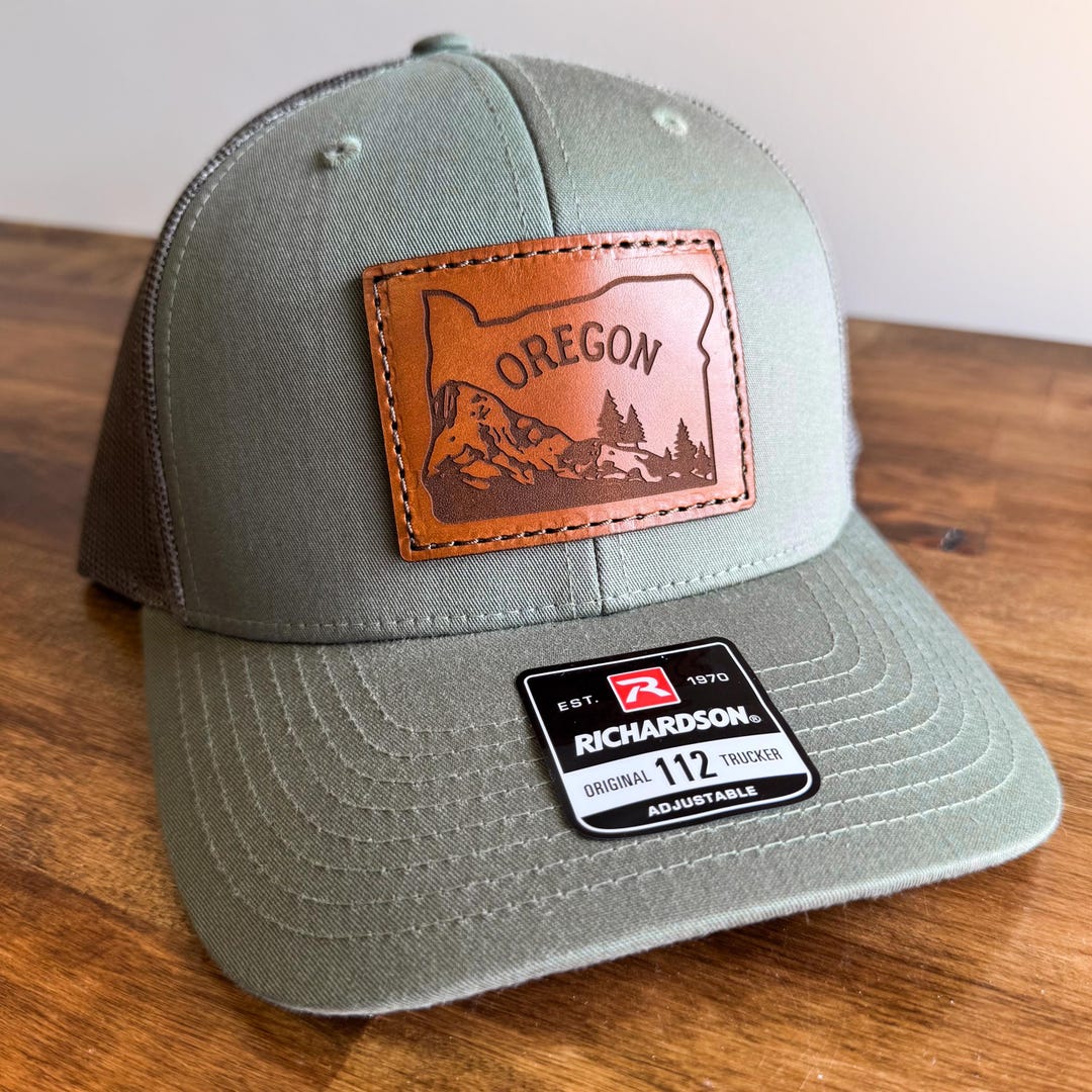Oregon Leather Patch Trucker Hat Richardson 112 | State of Oregon Hat ...