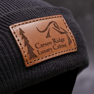 Leather Patch Beanies | Custom Engraved Logo Beanie, Real Leather Patches, Branded Beanies ...